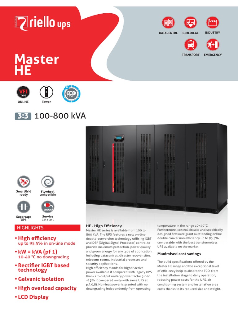 400kva 500kva Mhe Riello Ups Data Sheet | PDF | Power Inverter | Rectifier