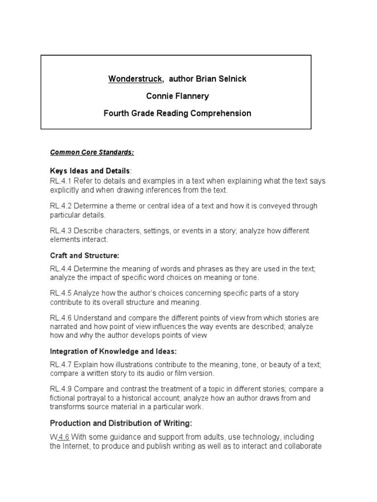 Teaching "Wonderstruck" in Grade 4 | PDF | Reading Comprehension | Homework