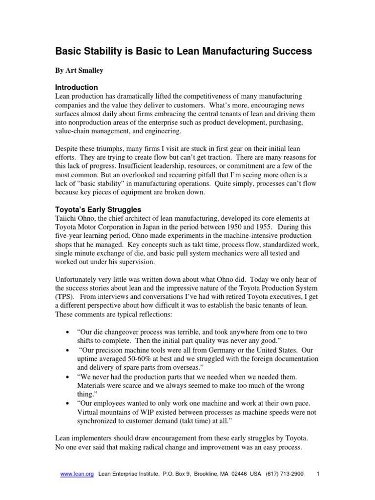 Basic Stability Is Basic To Lean Manufacturing Success | PDF | Lean ...