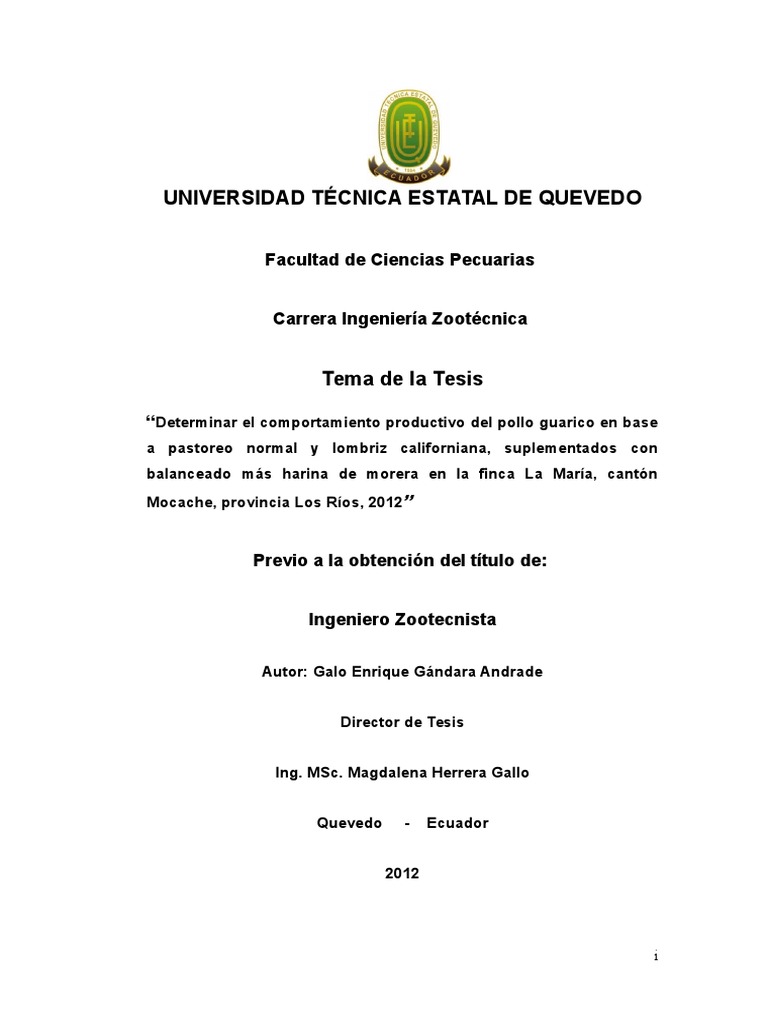 Determinar El Comportamiento Productivo Del Pollo Guarico en Base A ...