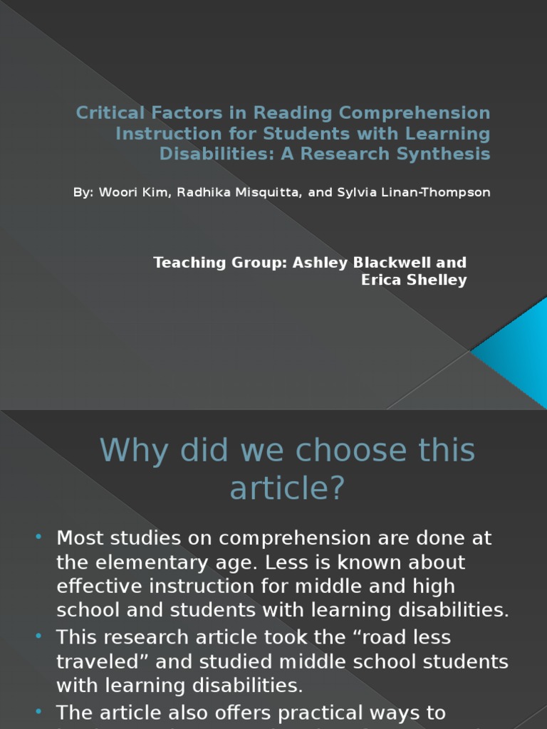 Critical Factors in Reading Comprehension Instruction For Students ...