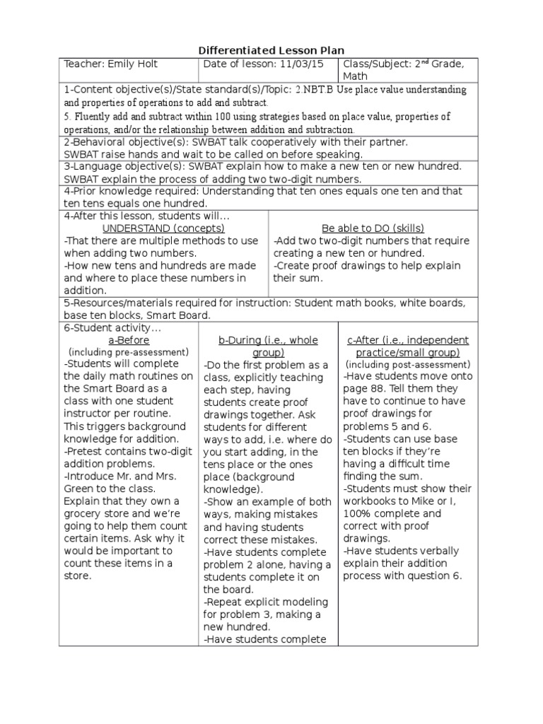 Differentiated Lesson Plan 2 | PDF | Lesson Plan | Teaching