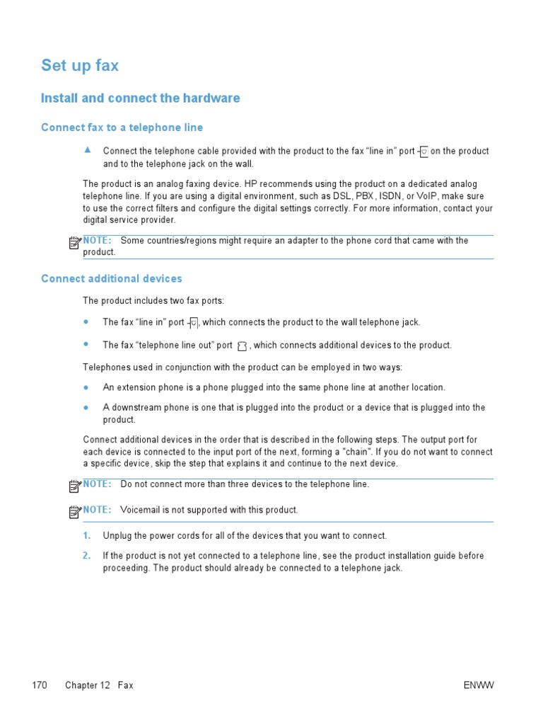 Set Up Fax: Install and Connect The Hardware | PDF | Telephone | Fax