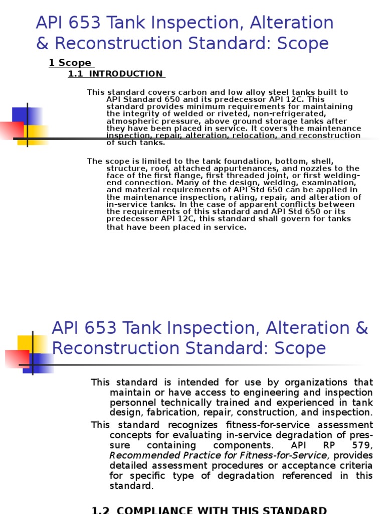 Tank Inspection Scope API 653 | PDF | Tanks | Safety