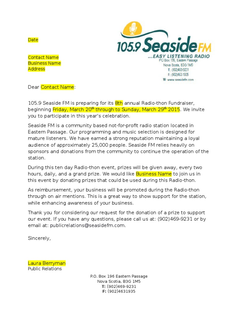 Radio-Thon Donation Letter | PDF