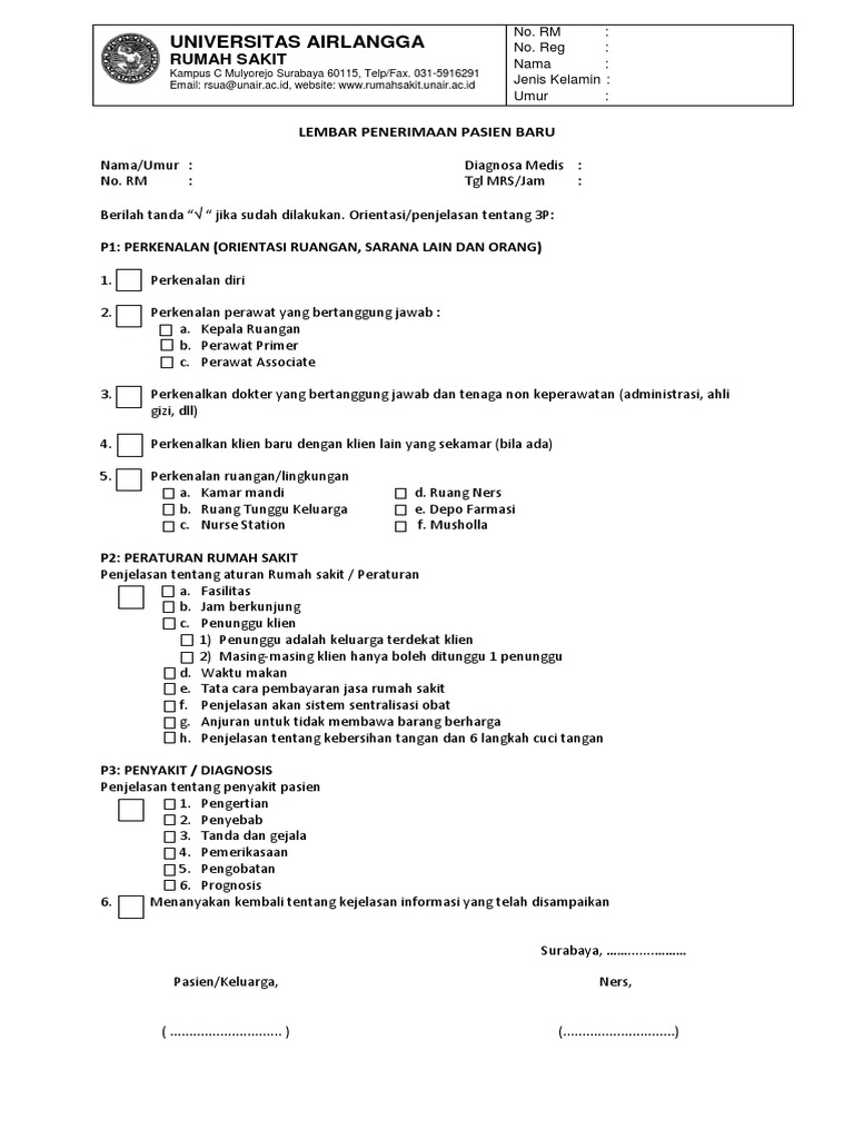 Lembar Penerimaan Pasien Baru | PDF | Sains & Matematika