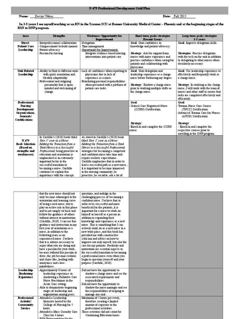 Professional Development Plan Grid | PDF | Nursing | Learning