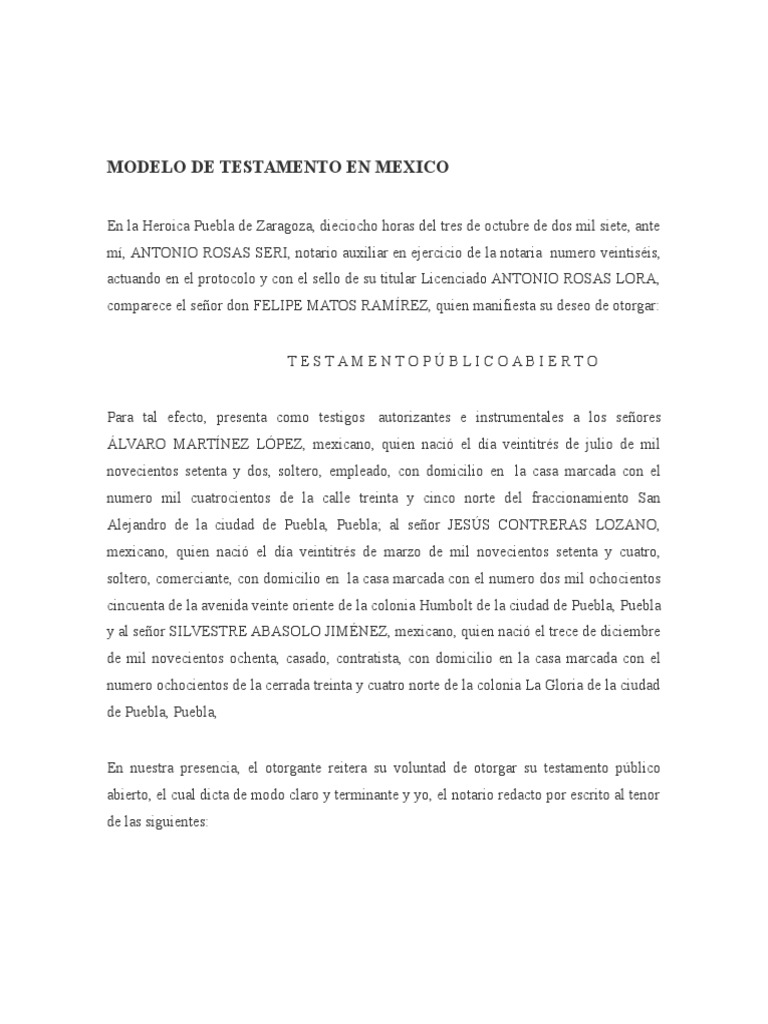 Modelo de Testamento en Mexico y Argentina | PDF | Voluntad y ...