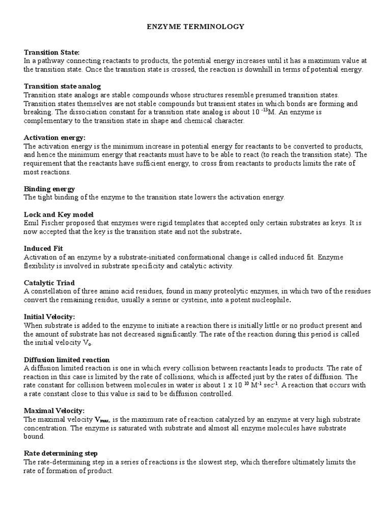 Enzyme Terminology | PDF | Enzyme Inhibitor | Enzyme Kinetics