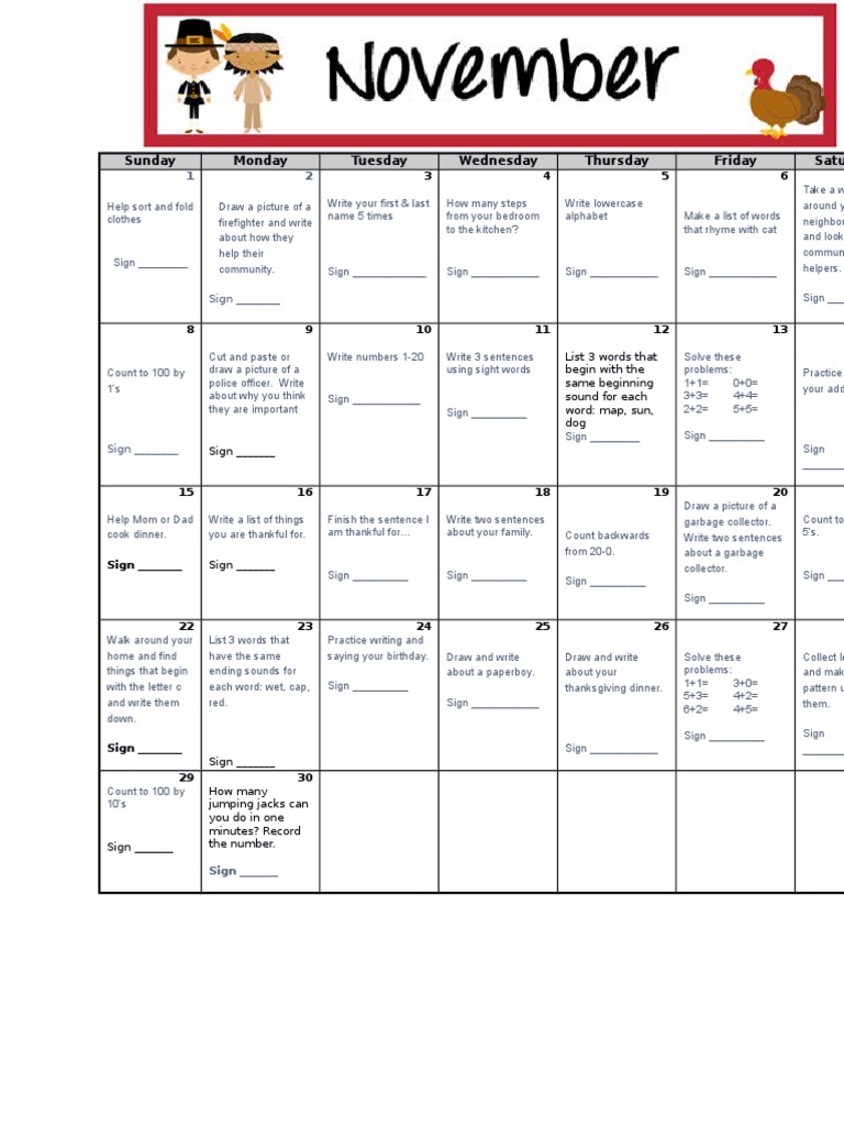 November Activity Calendar | PDF