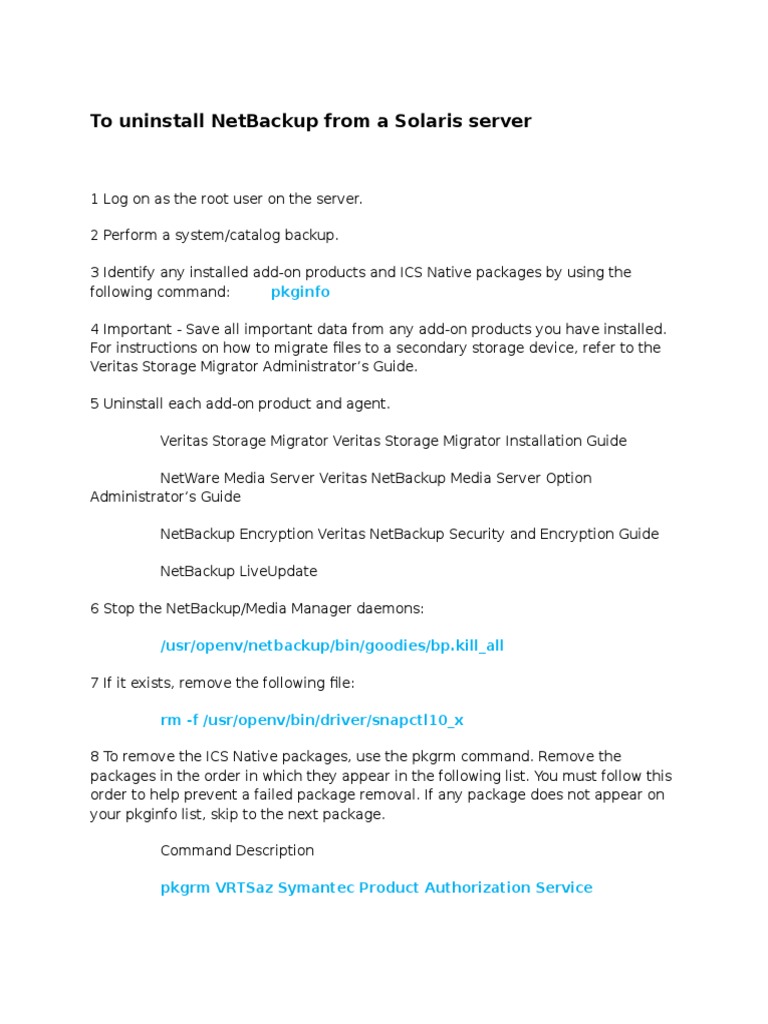 To Uninstall NetBackup From A Solaris Server | PDF | Superuser ...