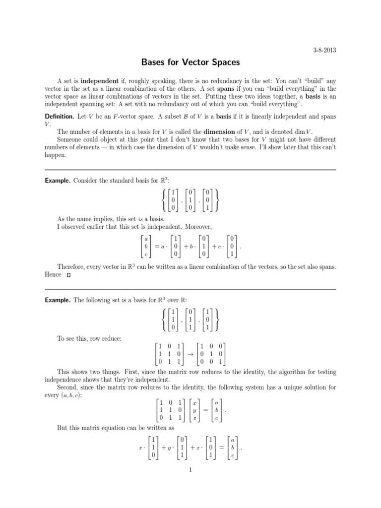 Basis | PDF | Basis (Linear Algebra) | Vector Space