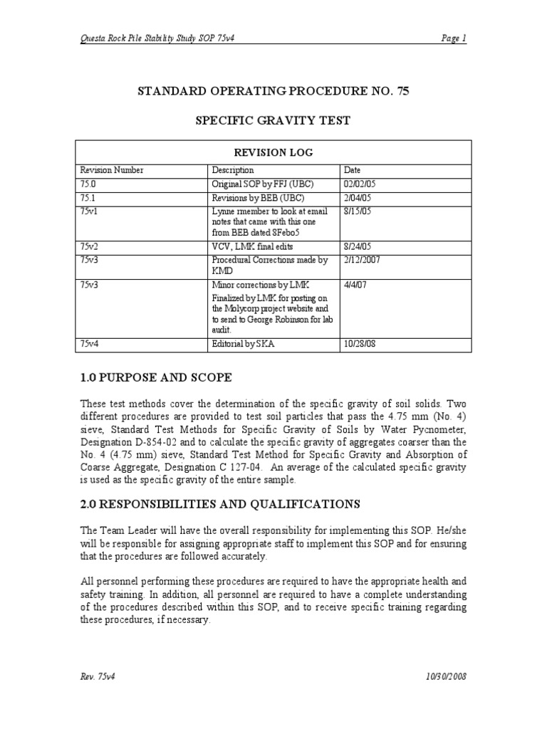 Specific Gravity Testing SOP for Soils | PDF | Density | Vacuum
