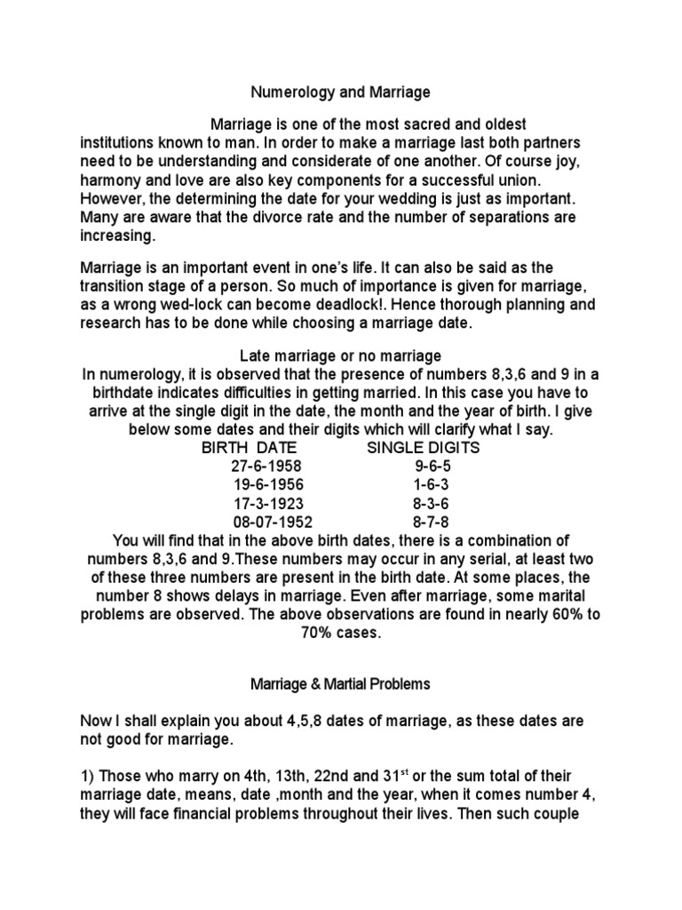 Numerology and Marriages | Download Free PDF | Wife | Marriage
