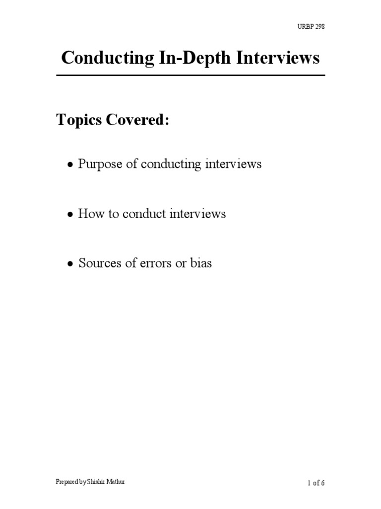 Conducting In-Depth Interviews | PDF | Interview | Bias
