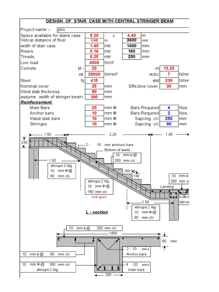 Design of Stair Case With Central Stringer Beam | PDF