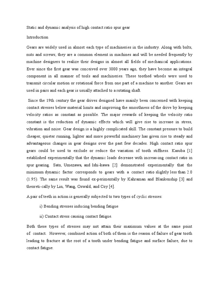 Static and Dynamic Analysis of High Contact Ratio Spur Gear | PDF ...