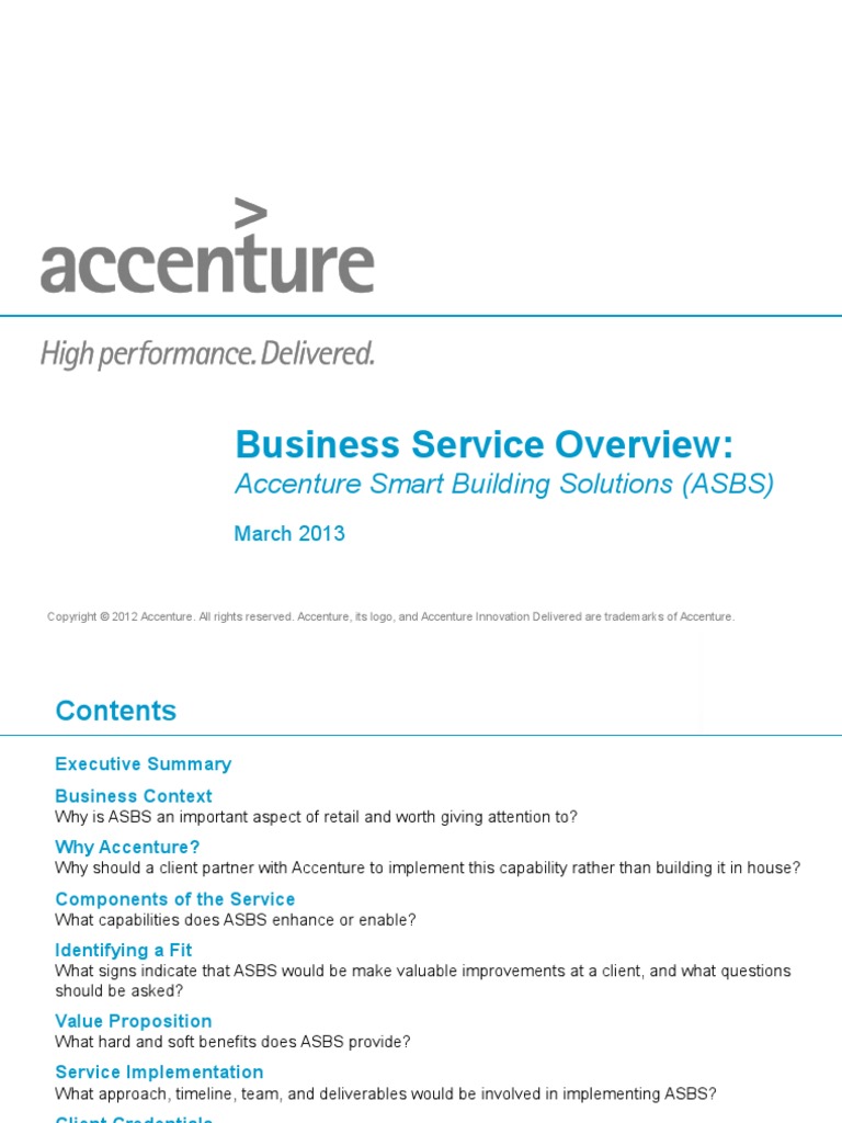 Business Service Overview:: Accenture Smart Building Solutions (ASBS) | PDF