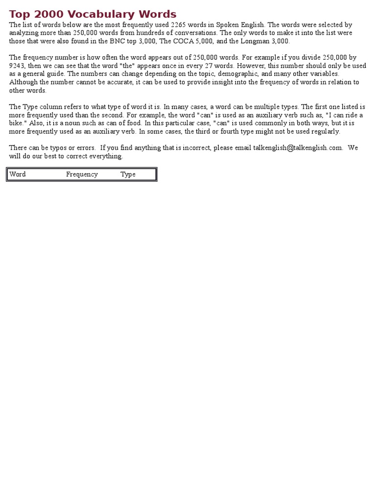 Top 2000 Vocabulary Words | PDF | Adverb | Verb
