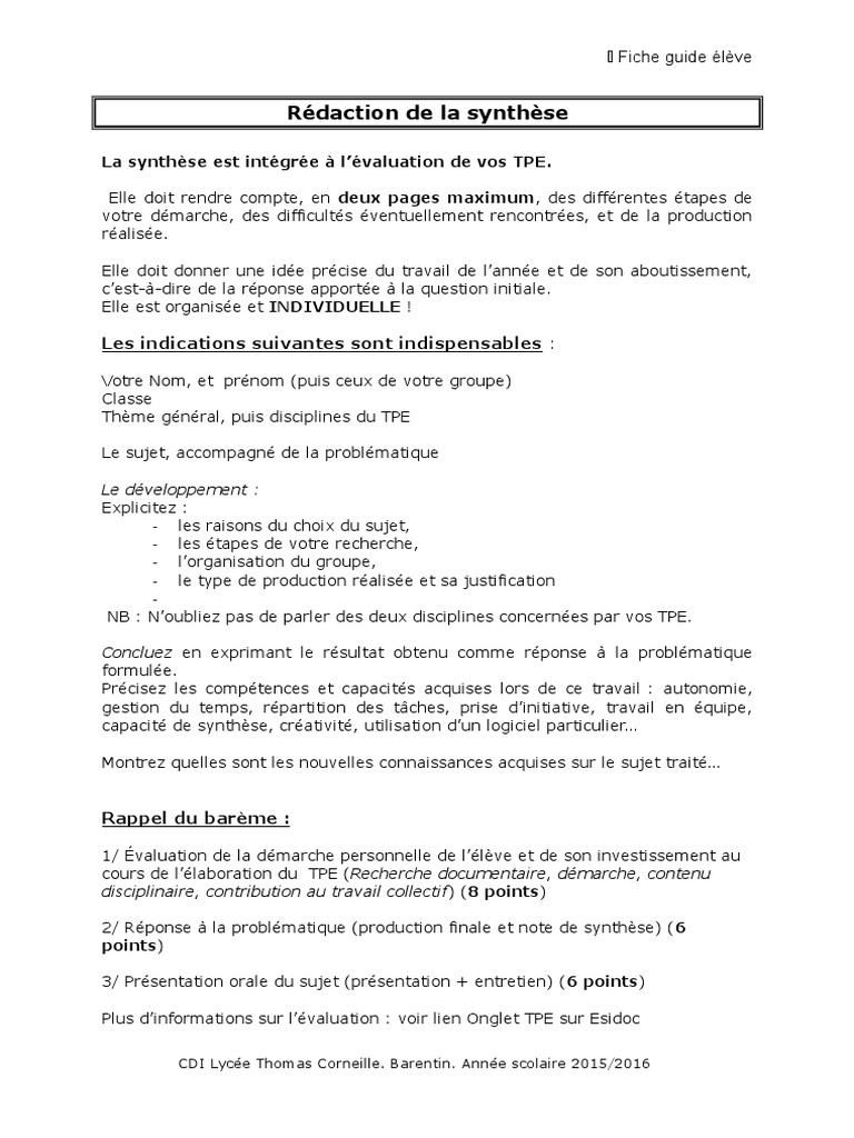 Fiche Guide Rédaction Note de Synthèse | PDF