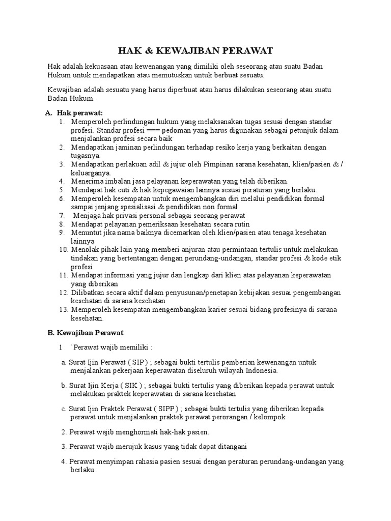 Hak Dan Kewajiban Perawat | PDF