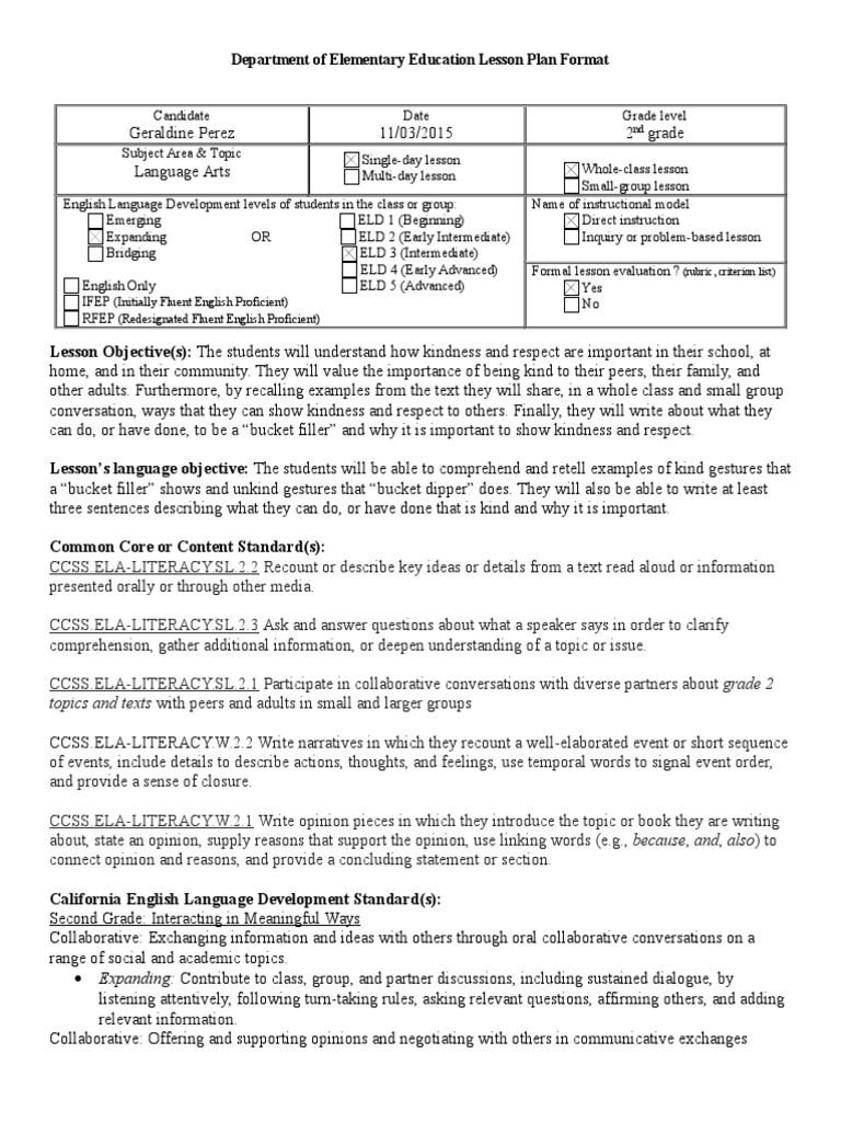 Bucket Filler Lesson Plan PDF Conversation Reading Comprehension