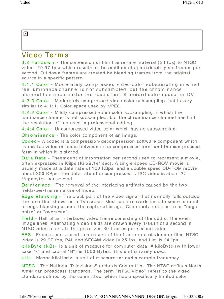 Video Basics | PDF | Video | Data Compression