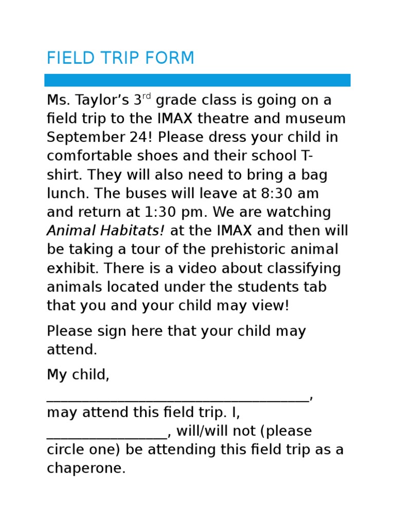 3rd Grade IMAX Museum Field Trip | PDF