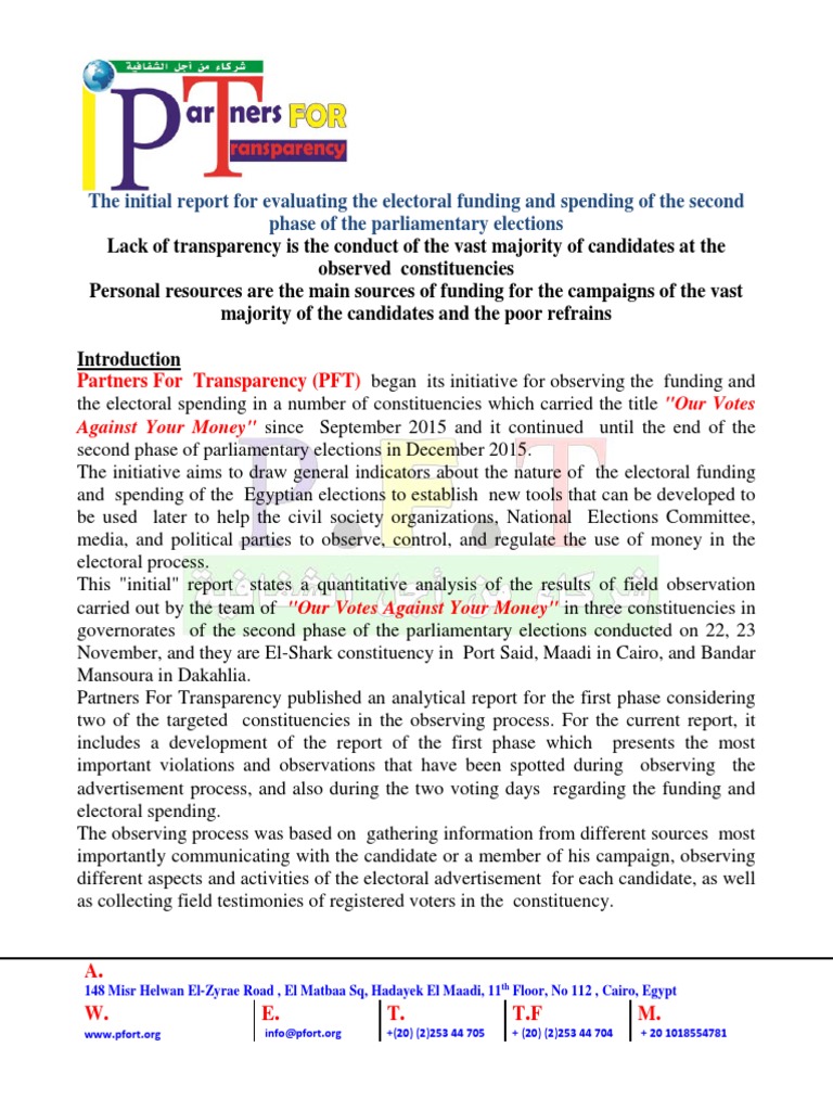 The Initial Report For Evaluating The Electoral Funding and Spending of ...