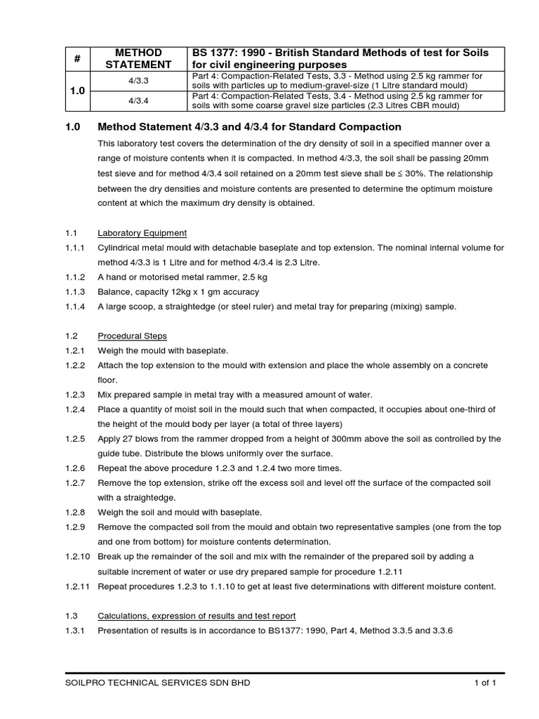 Standard Compaction Method 4.3.3 | Soil | Chemistry