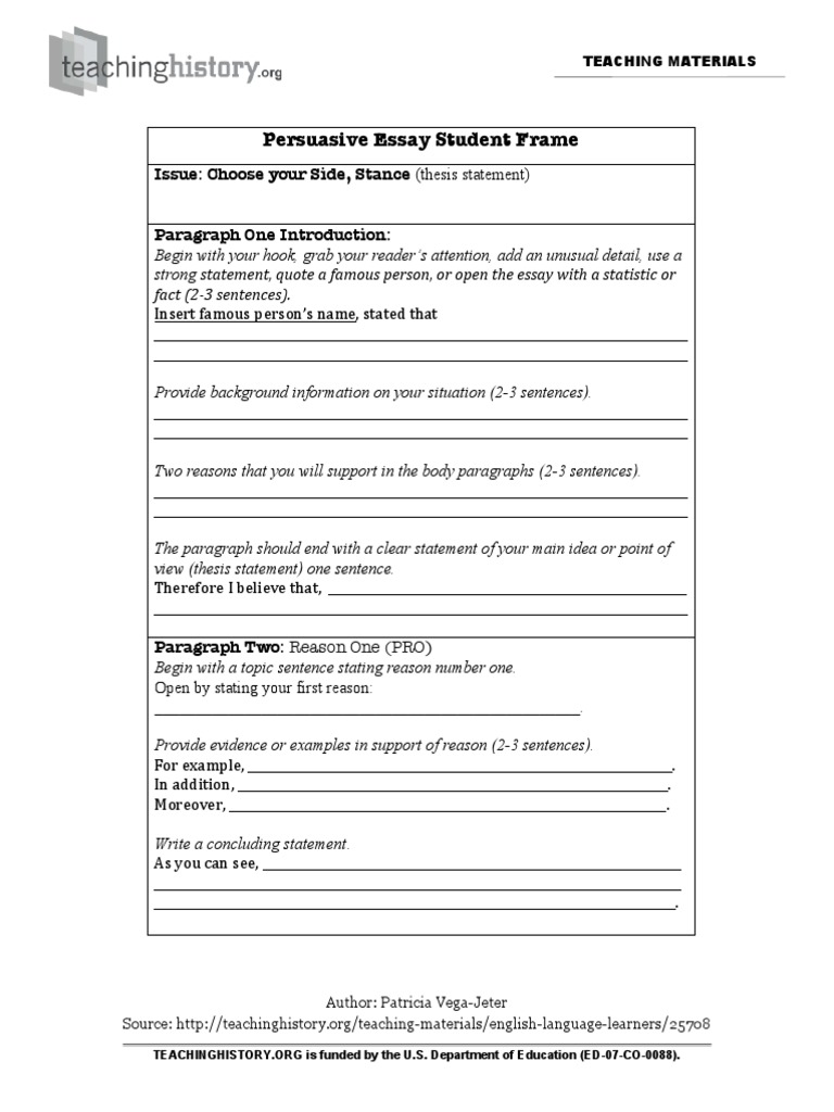Persuasive Essay Frame | PDF