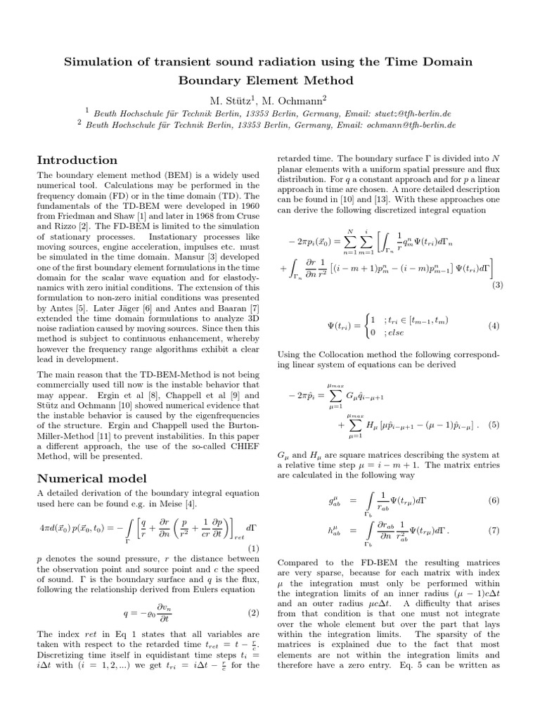 Simulation of Transient Sound Radiation Using The Time Domain Boundary Element Method | PDF ...