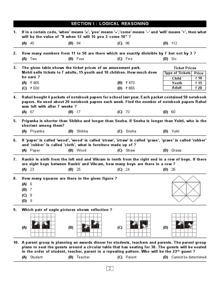 Class 7 Imo 4 Years Sample Paper Physics And Mathematics Mathematics 