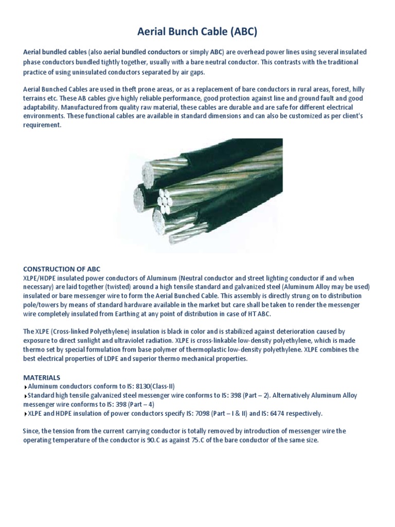 Aerial Bunch Cable | PDF | Insulator (Electricity) | Electrical Components