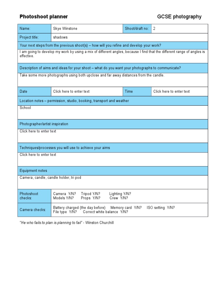 GCSE Photography Shoot Plan | PDF