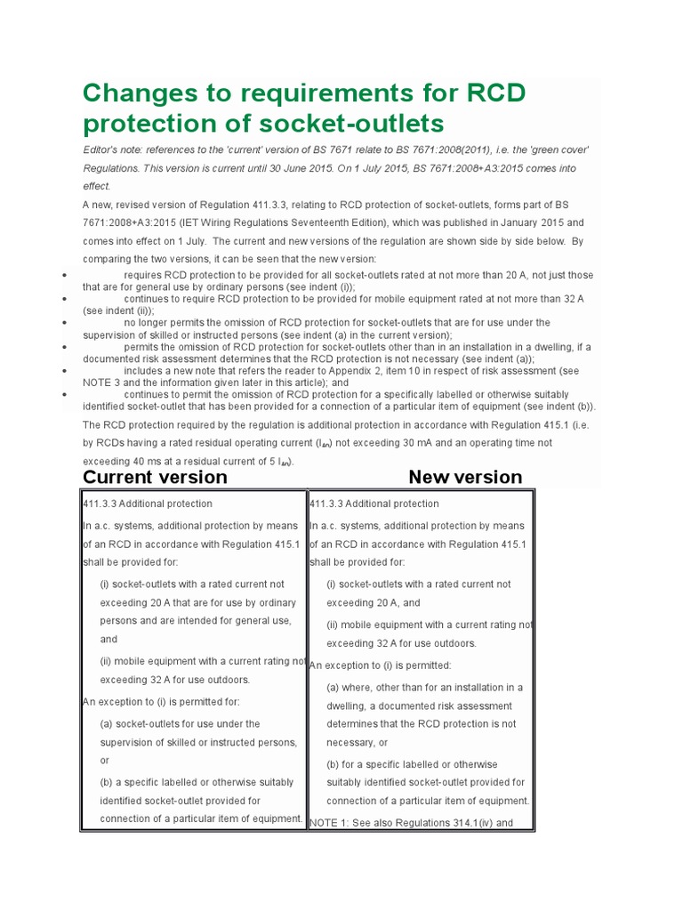 RCD Protection of Socket | PDF | Ac Power Plugs And Sockets ...