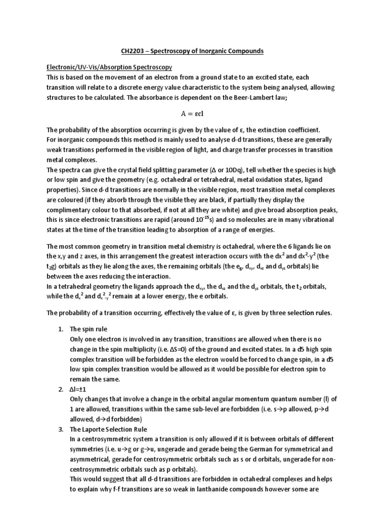 Inorganic Electronic Spectroscopy Overview | PDF | Nuclear Magnetic ...