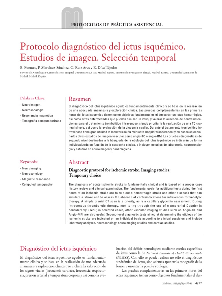 Protocolo Diagnóstico Del Ictus Isquémico. Estudios de Imagen ...