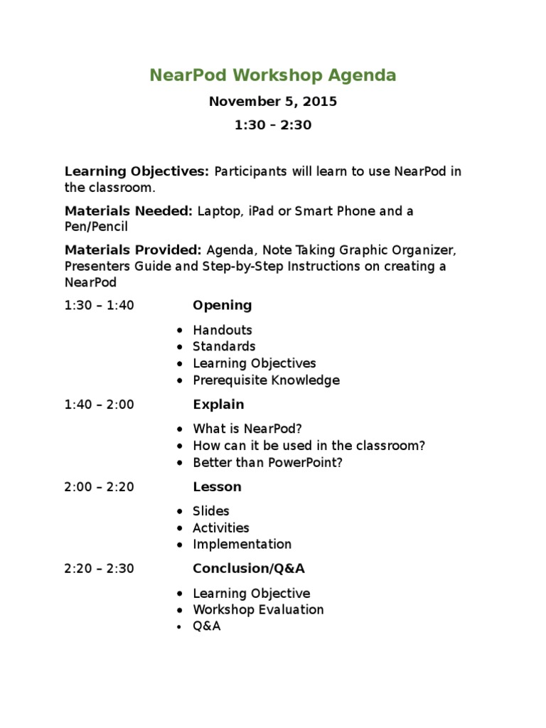 Nearpod Workshop Agenda | PDF | Social Science