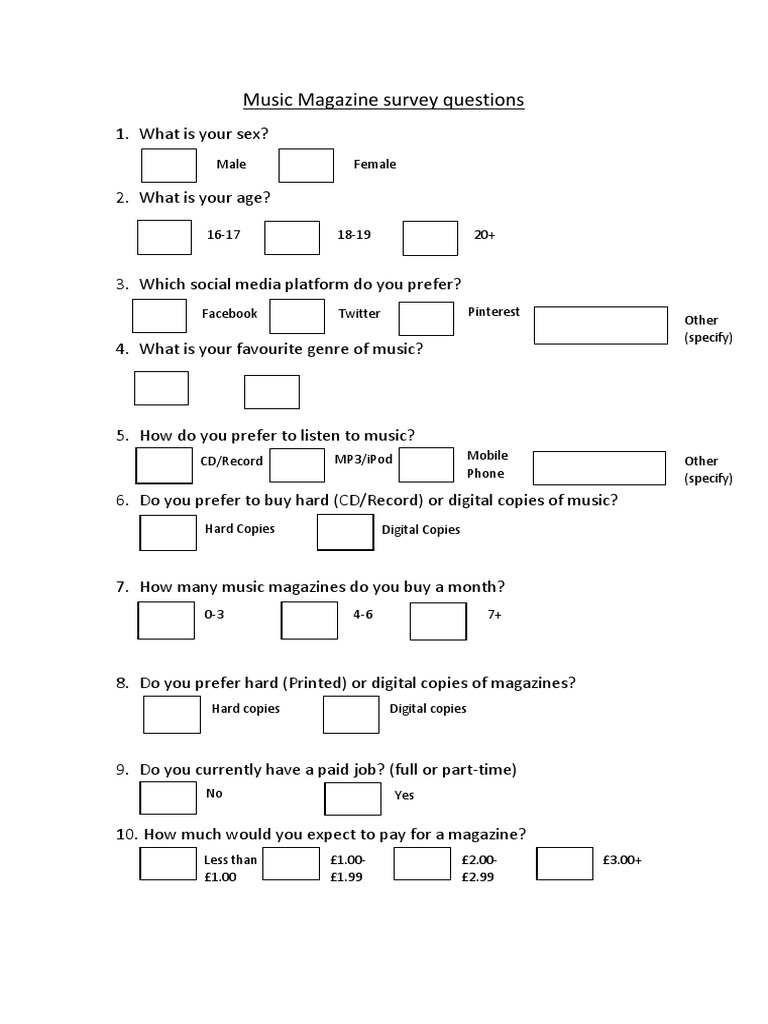 Music Magazine Survey Questions Guide | PDF