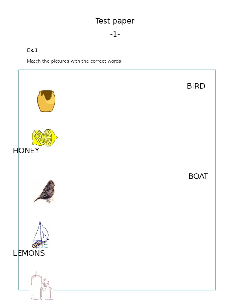 Test Paper - 1-: Match The Pictures With The Correct Words | PDF ...