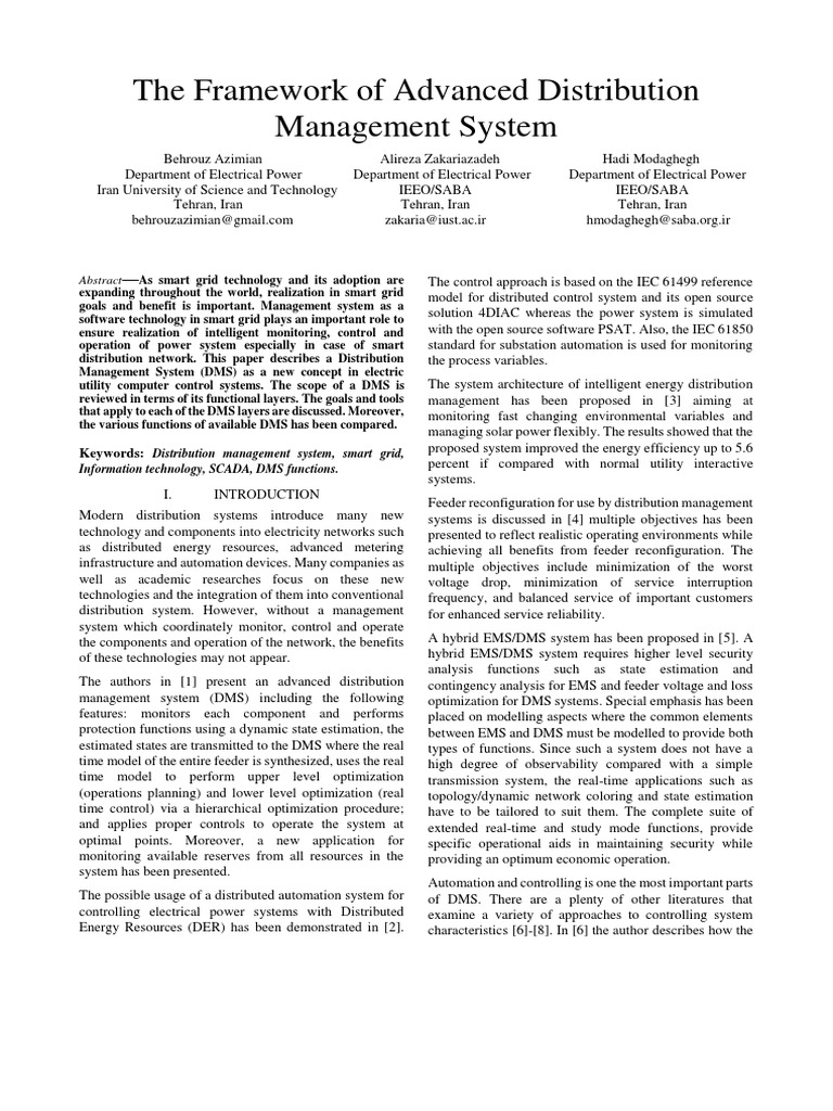The Framework of Advanced Distribution Management System | Download ...