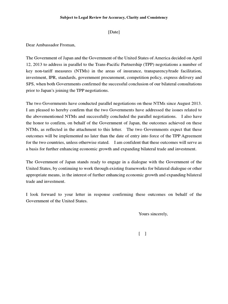 TPP Final Text US JP Letter Exchange On Non Tariff Measures | PDF ...