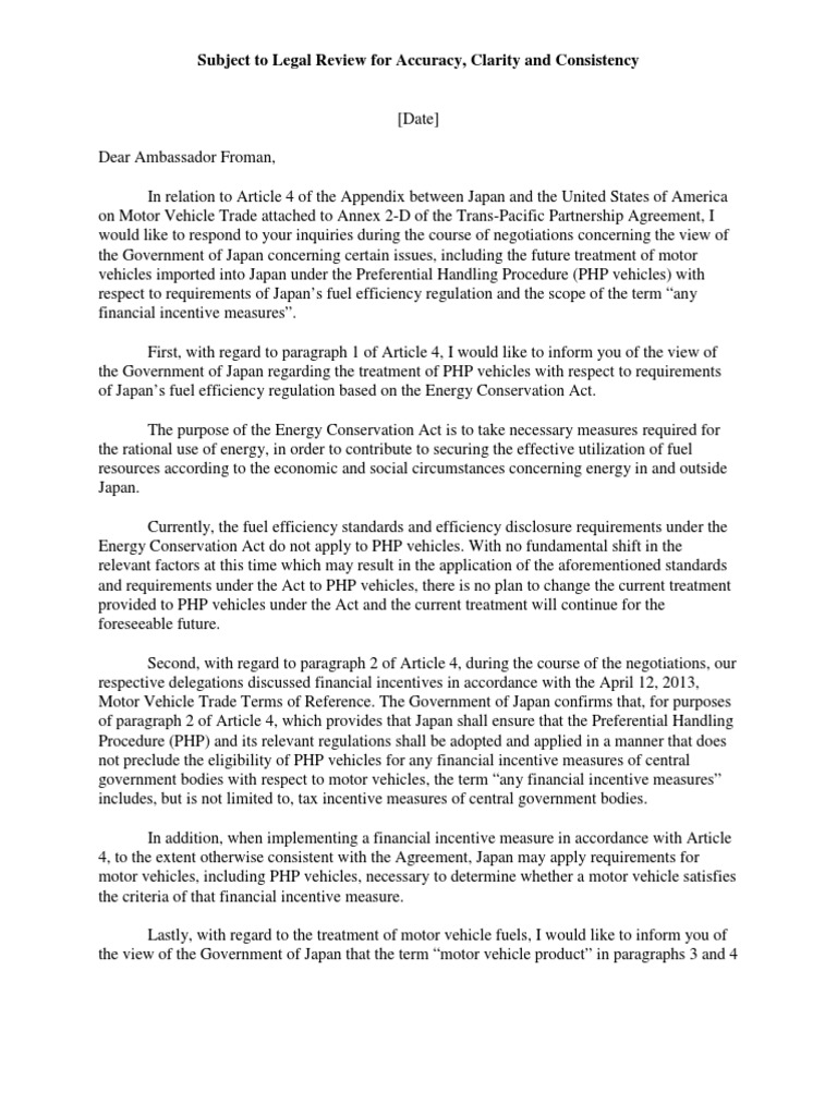 TPP Final Text US JP Letters Related To The PHP | PDF | Trans Pacific ...