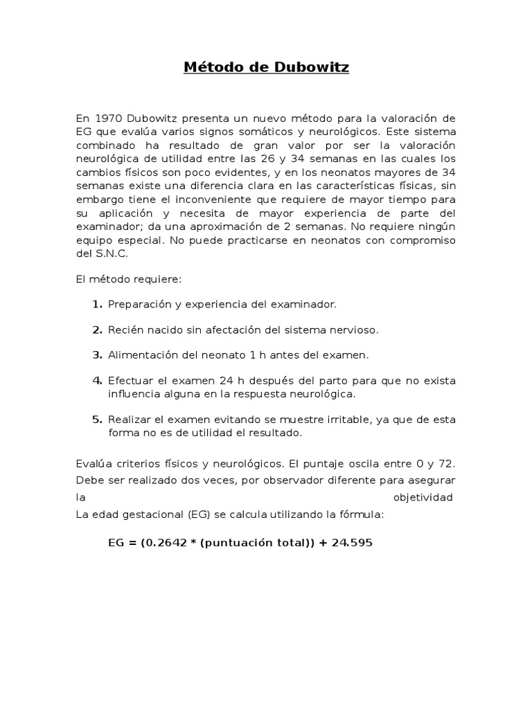 Método de Dubowitz | PDF | Tobillo | Infantes