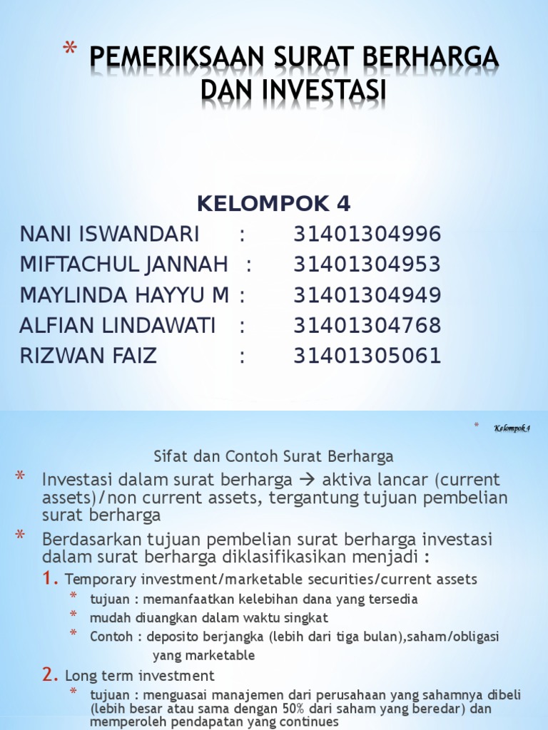 Pemeriksaan Surat Berharga & Investasi | PDF