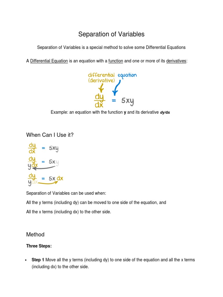 4 1 Separation of Variables | PDF | Differential Calculus | Equations