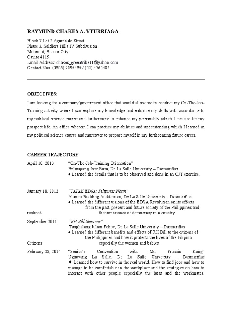 OJT Resume | PDF | Probation | Philippines