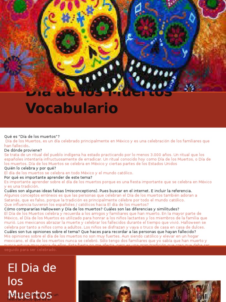Dia de Los Muertos Vocabulario | Descargar gratis PDF | Víspera de ...