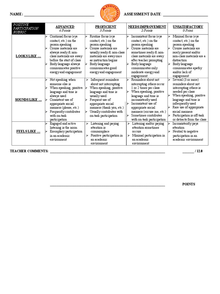 Positive Participation Assessment Rubric | PDF